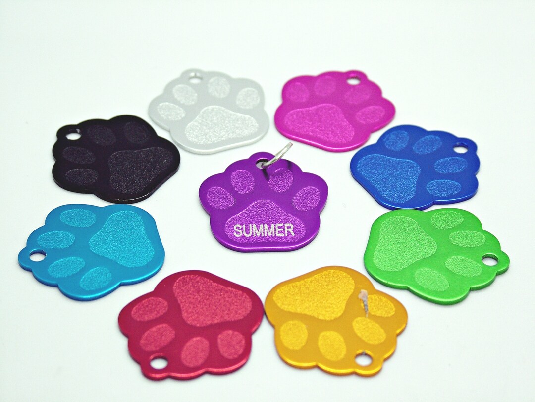 Dog / Cat Name Tag Paw Print Design - Personalised Laser Engraved ...