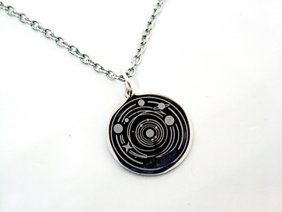 Solar System Pendant Necklace Gold or Silver Steel Pendant With Gold or ...