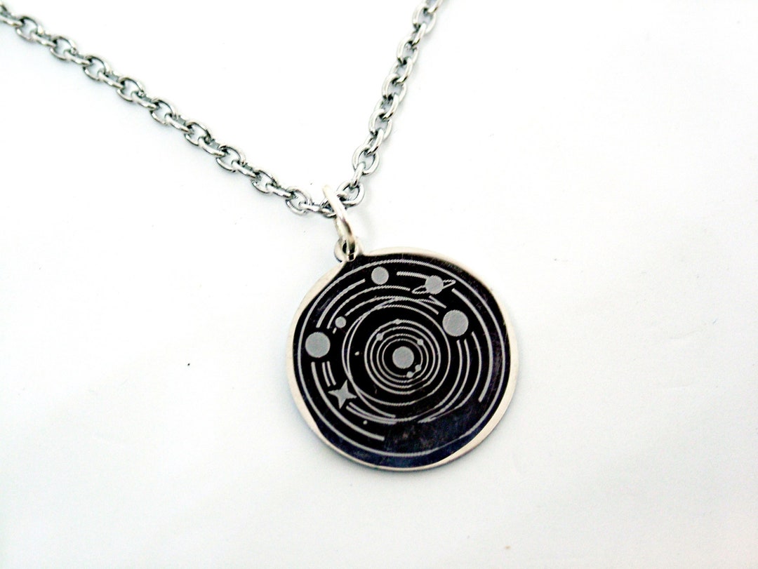 Solar System Pendant Necklace Gold or Silver Steel Pendant With Gold or ...