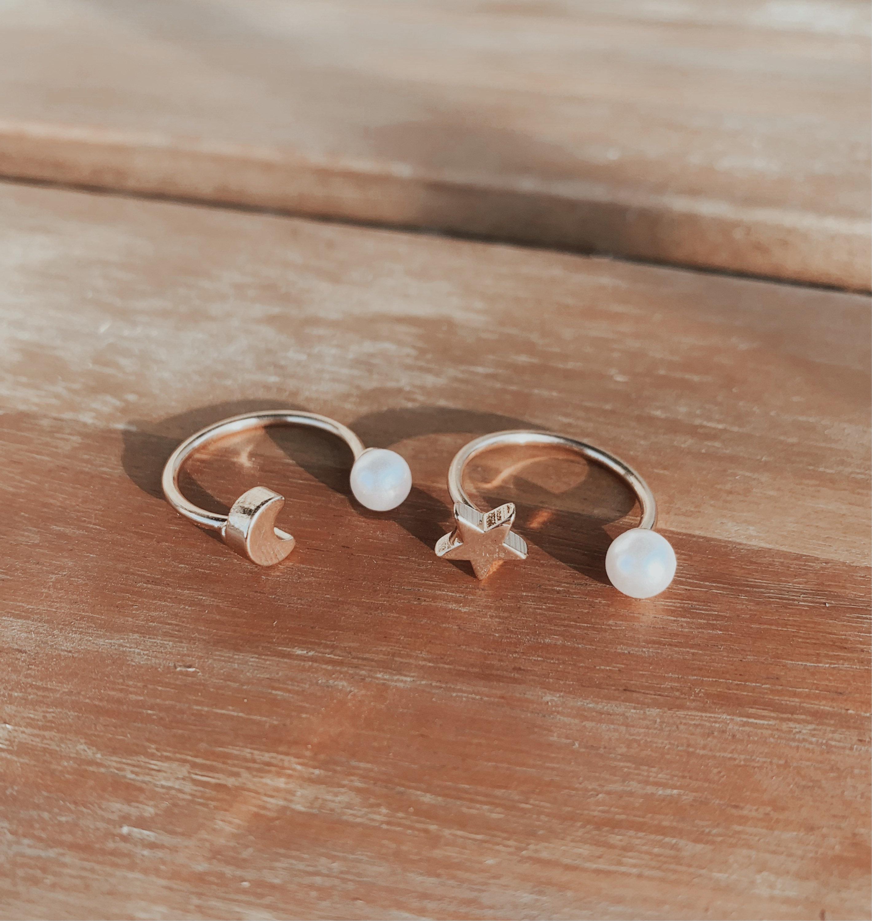 Super cute gold rings bestie rings Pearl star and moon | Etsy