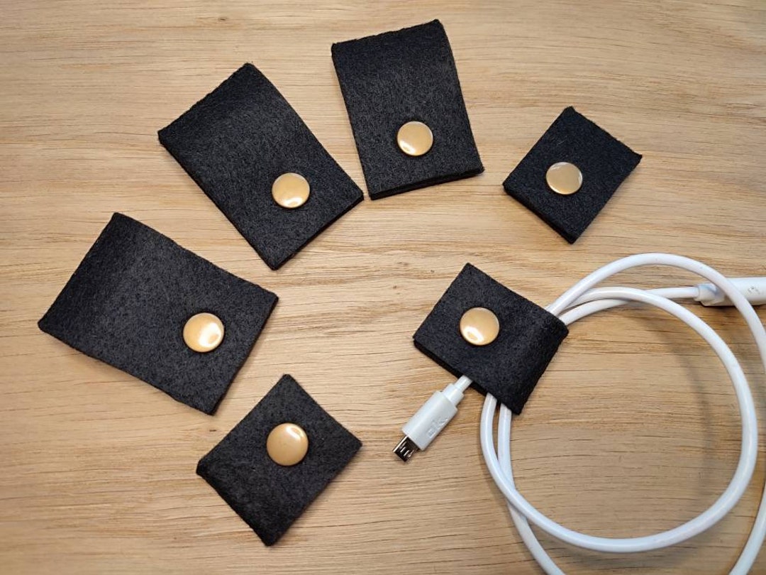 6 Cable Holders Made of Black Felt With Gold or Silver Snap Fasteners ...