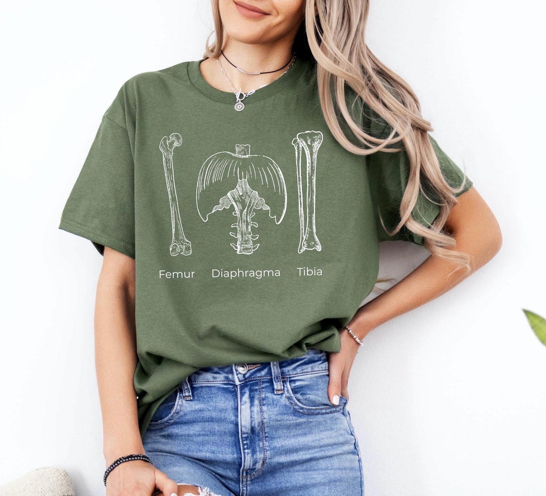 Anatomy Shirt, Femur, Diaphragm, Tibia, Medical T-shirt Military Green ...