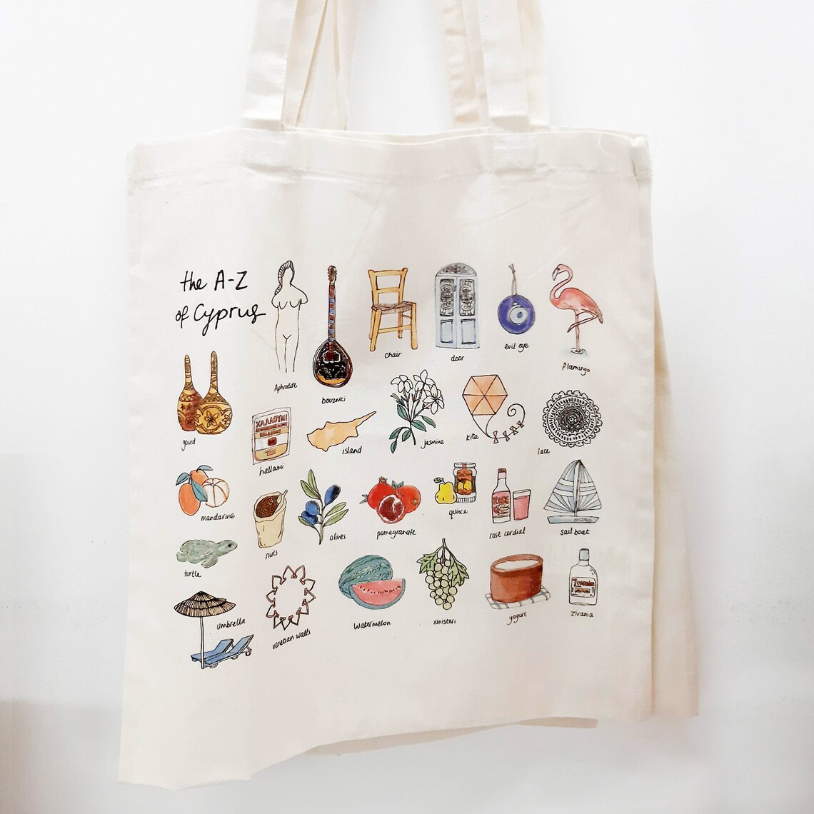 Tote Bag A-Z of Cyprus Souvenir - Etsy