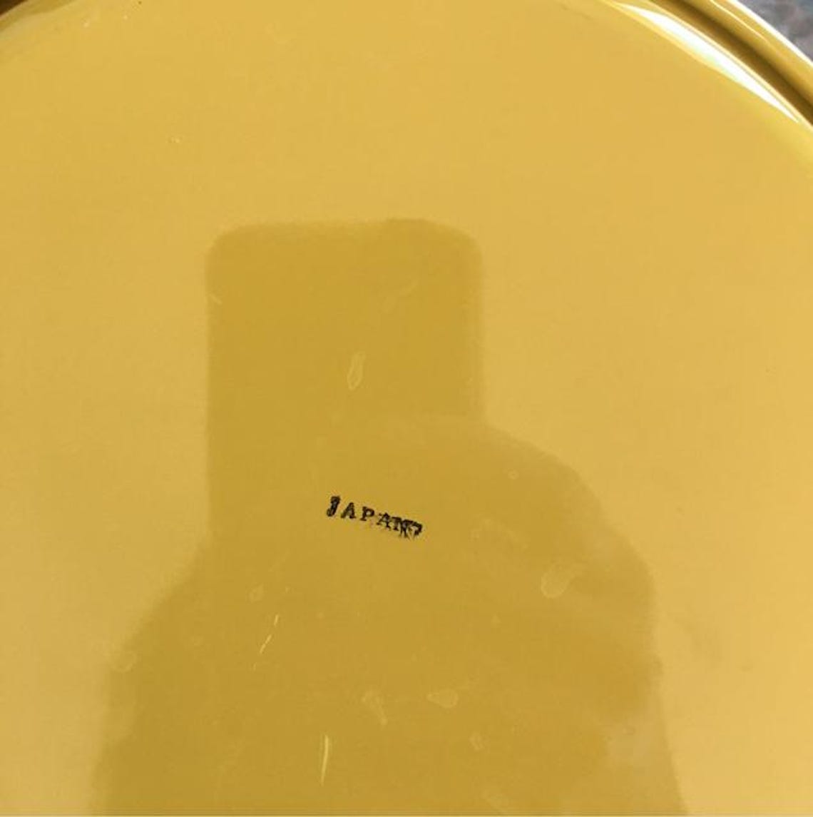 Vintage MCM Harvest Gold Mustard Yellow Enamel Fondue Pot & Stand A ...