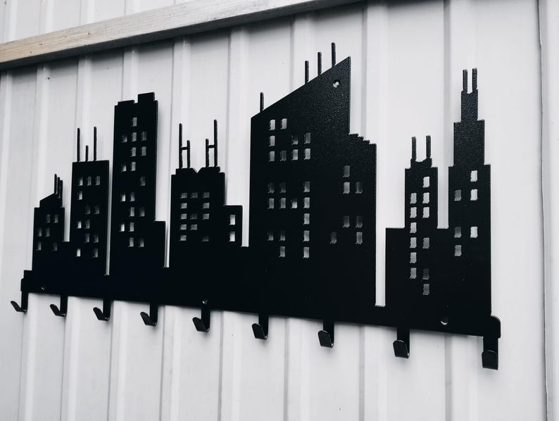 Cityscape Metal Coat Rack: Wall Mounted Hat Hanger - Etsy