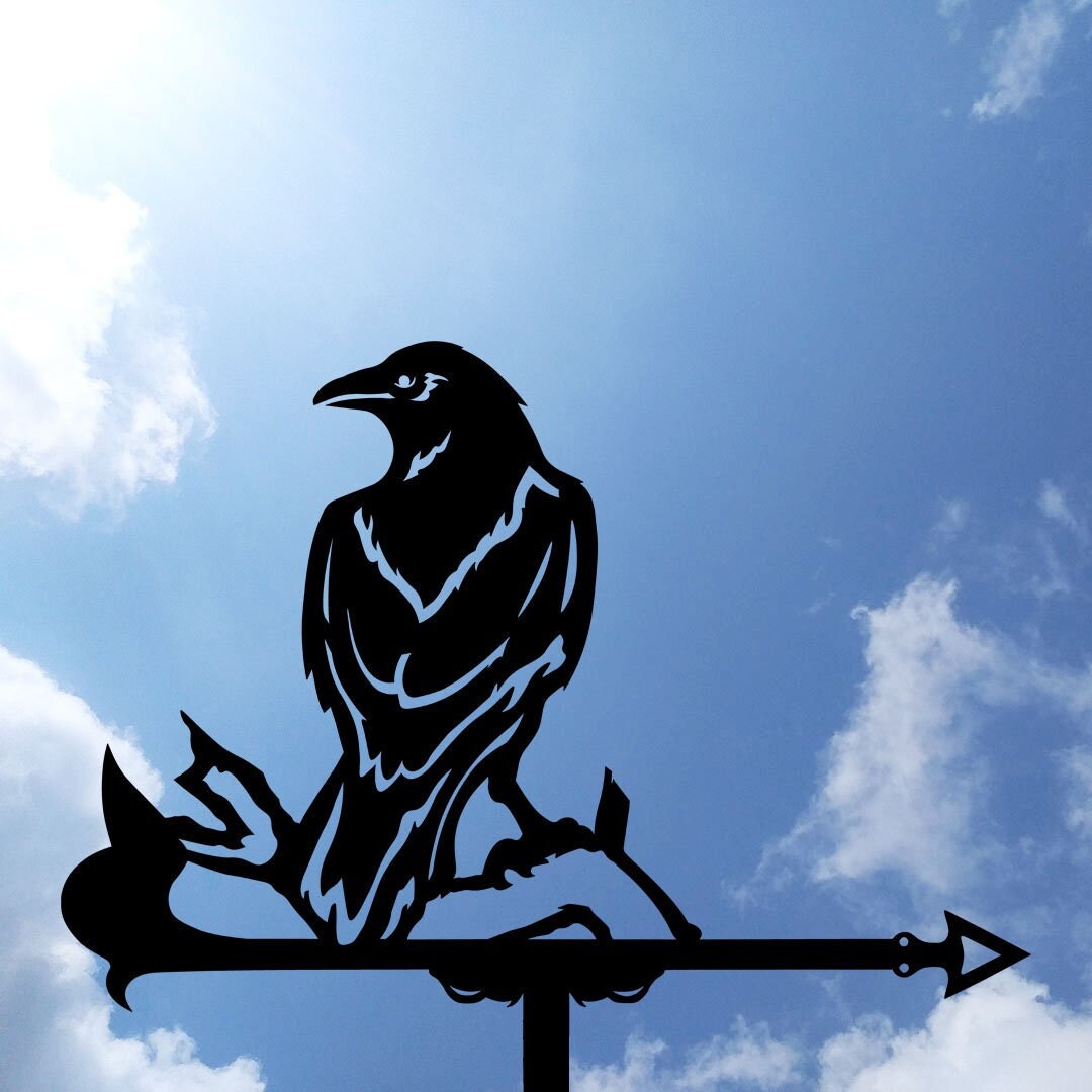 A Crow on a Branch Metal Weathervane, Weather Vane, Home Roof Decor ...