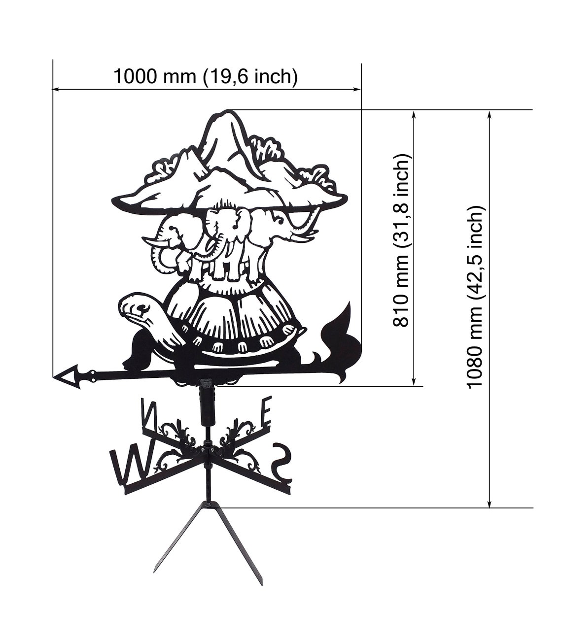 Flat Land on Turtle and Elephants Metal Weathervane Weather - Etsy