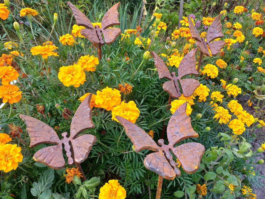 Rusty Butterflies Set of 5, Garden Decor, Metal Garden Decor, Rusty ...
