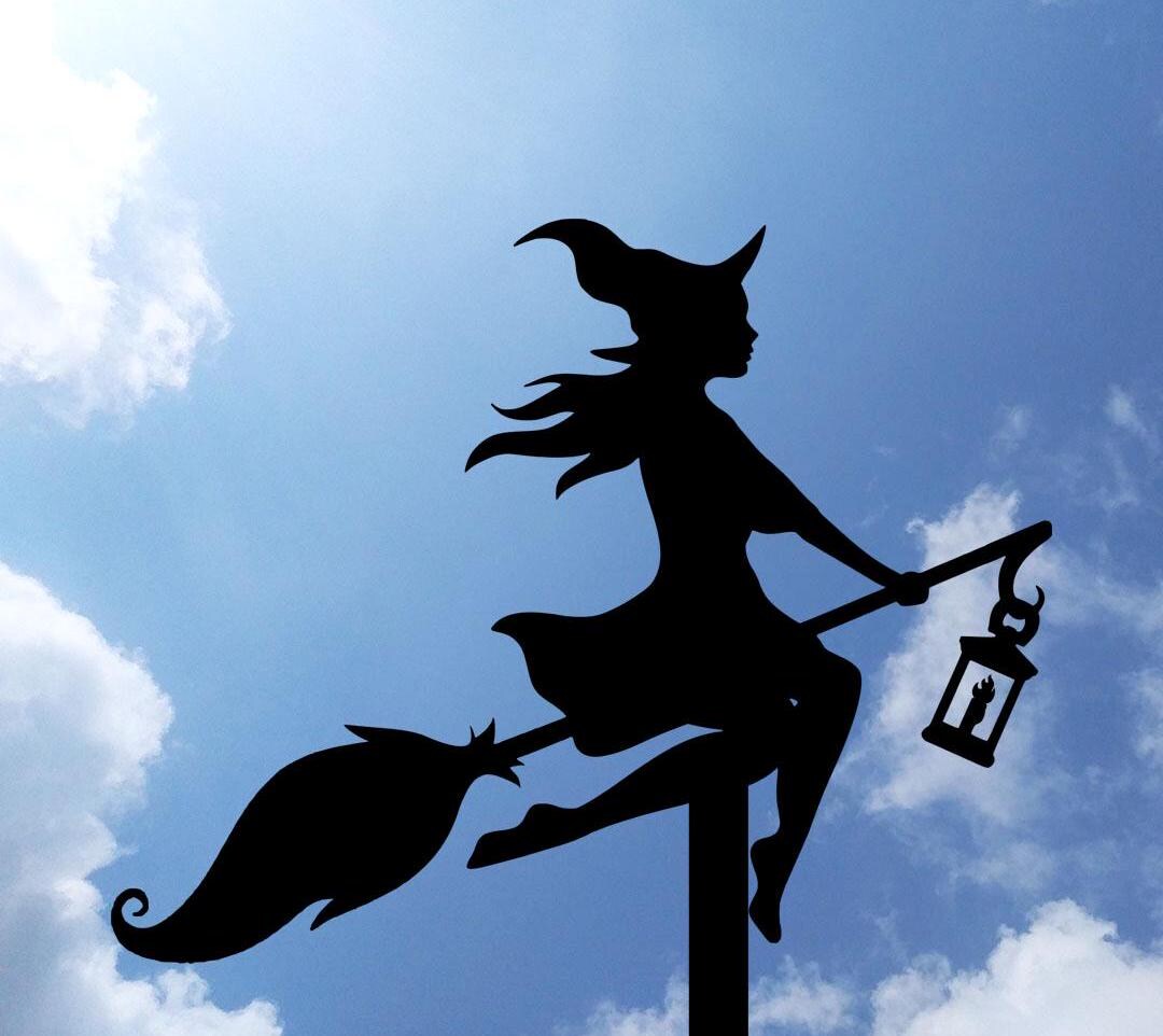 Witch on a Broomstick Metal Weathervane, Weather Vane, Home Roof Decor ...