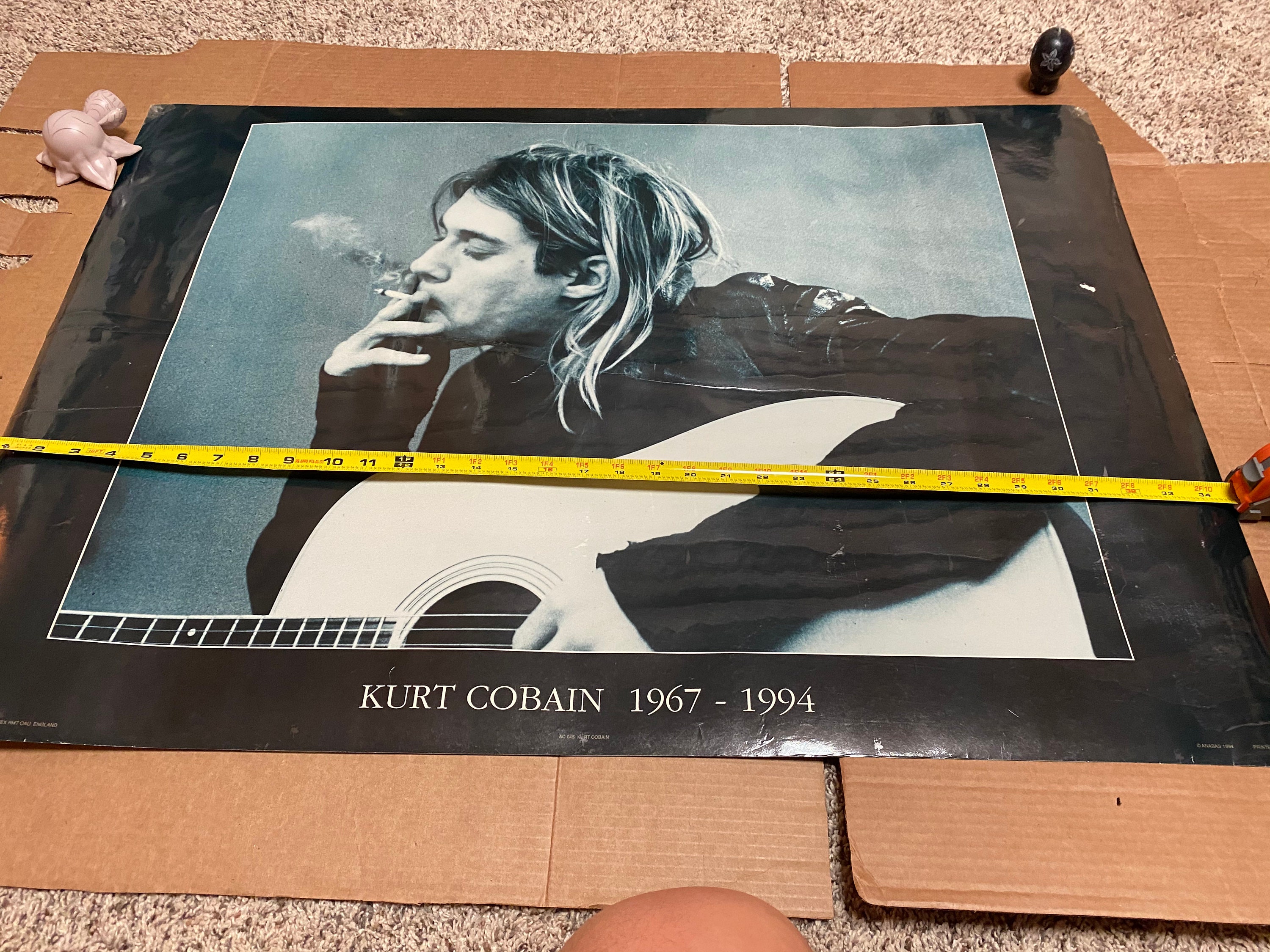 Vintage 1994 Nirvana Kurt Cobain Smoking Acoustic Guitar Import Poster ...