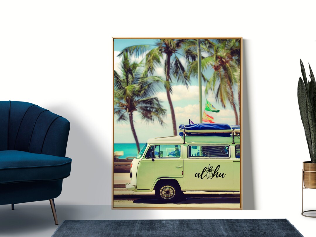 Camper Van on the Beach Poster, Westfalia Summer Vibe Photography, Road ...