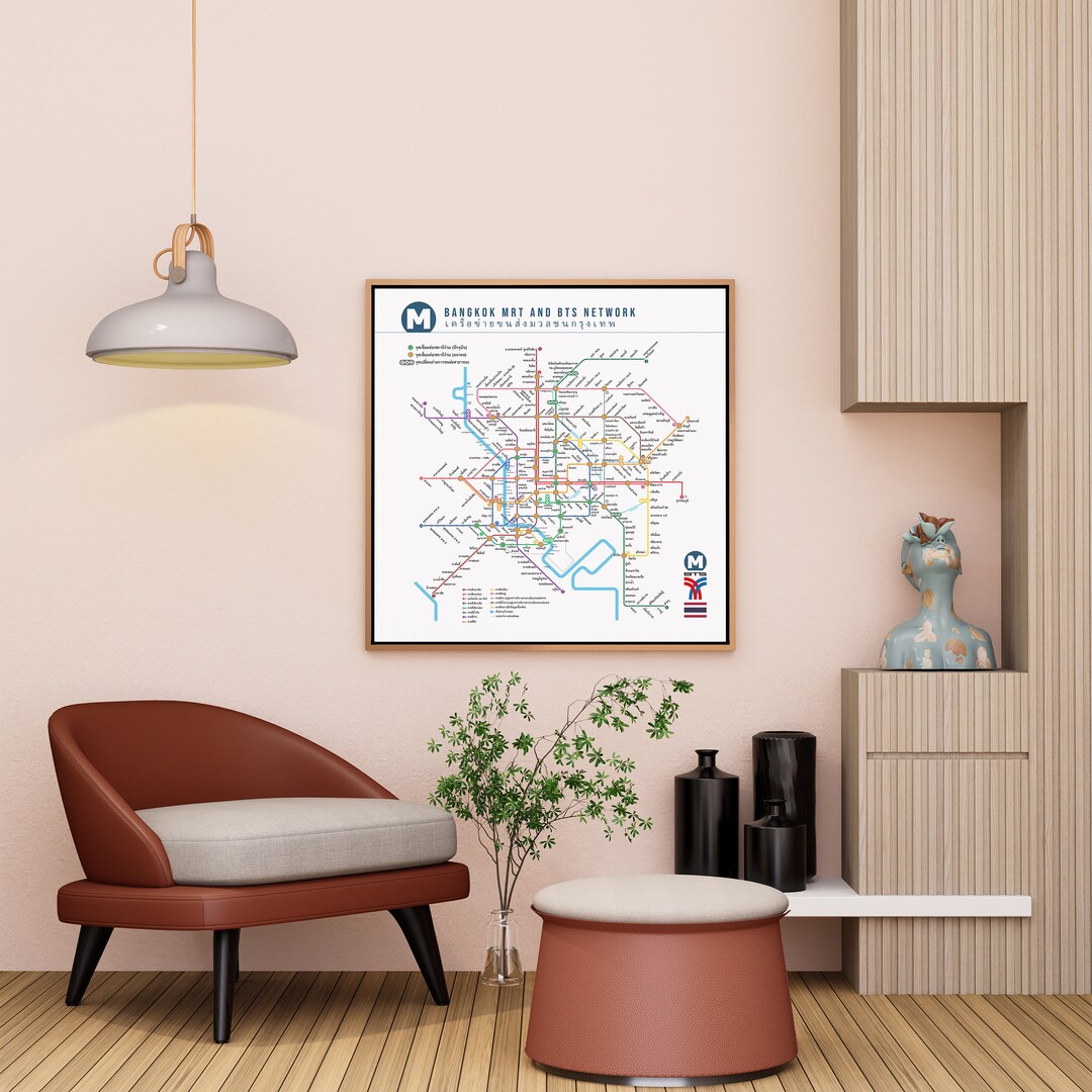 Bangkok Thailand Metro Subway Map Square Poster, MRT and BTS Train Map ...