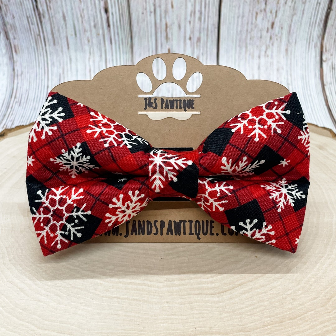 Christmas Snowflake Dog Bowtie, Christmas Plaid Bow Tie, Dog Bowtie ...