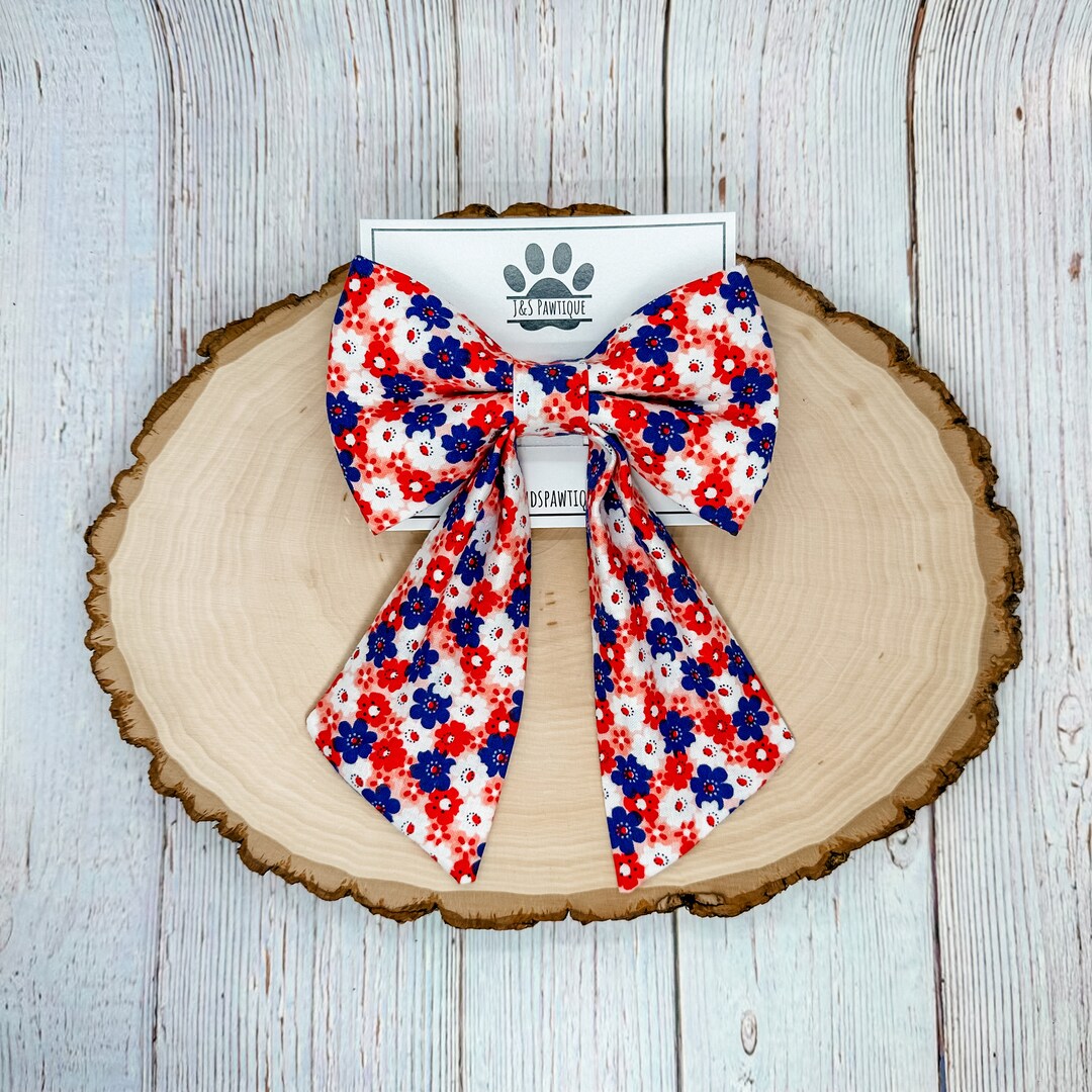 Flower Dog Sailor Bow, Patriotic Dog Sailor Bow, USA Dog Sailor Bow ...