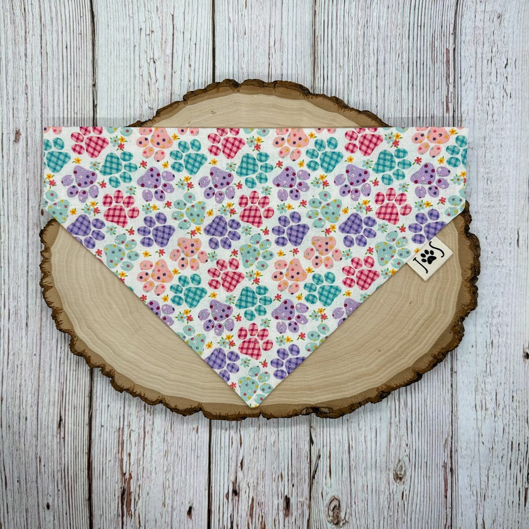 Paw Print Dog Bandana, Spring Dog Bandana, Floral Dog Bandana ...