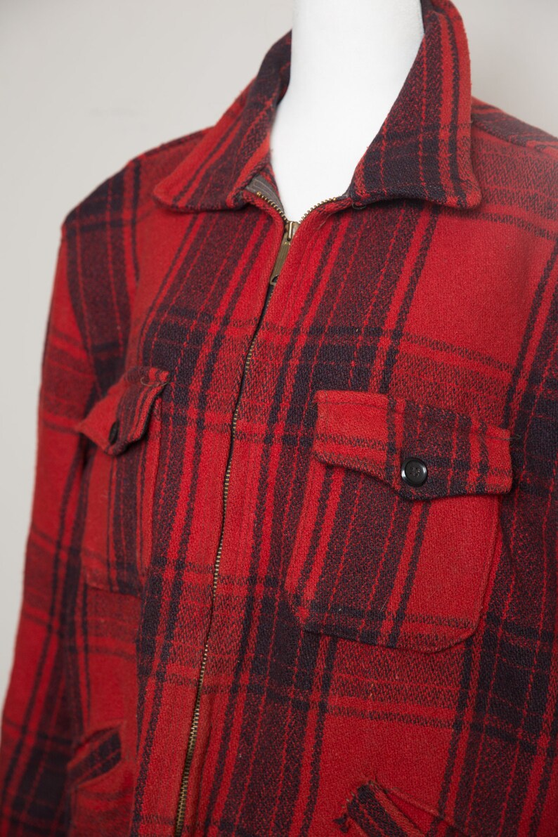 Vintage 60's Melton Hunting Coat Red Plaid Metal Zipper - Etsy