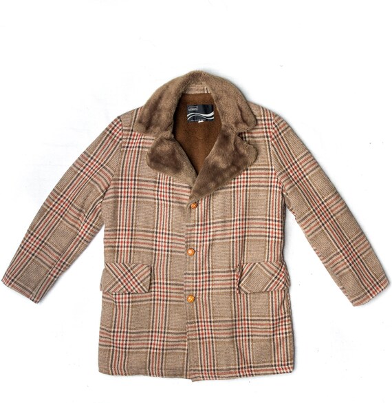 Vintage 1970's Montgomery Ward Wool & Faux Fur Brown … - Gem