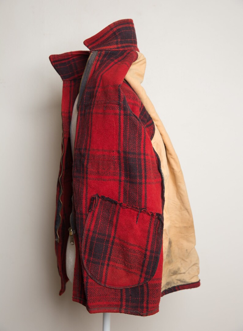 Vintage 60's Melton Hunting Coat Red Plaid Metal Zipper - Etsy