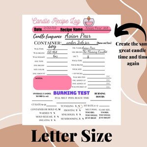 Printable Candle Recipe Templet Candle Test Sheet Candle Maker Log ...