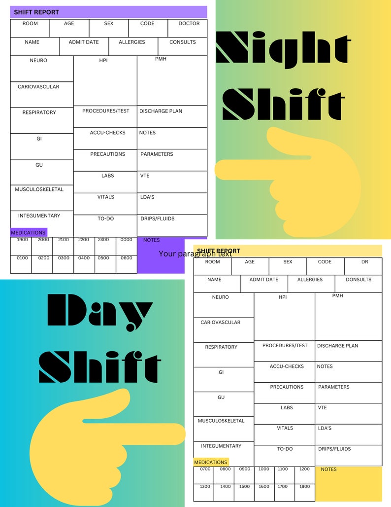 Nurse Report Sheet and Medication, Patient Log, Day&night Shift ...