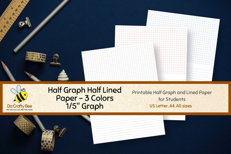 Printable Half Graph and College Ruled Paper - 1/5" Graph Paper in ...