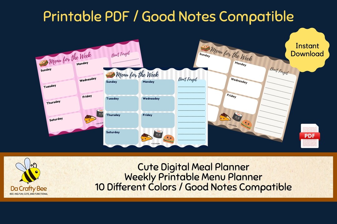 Cute Meal Planner Digital Download , Printable PDF, Print at Home ...