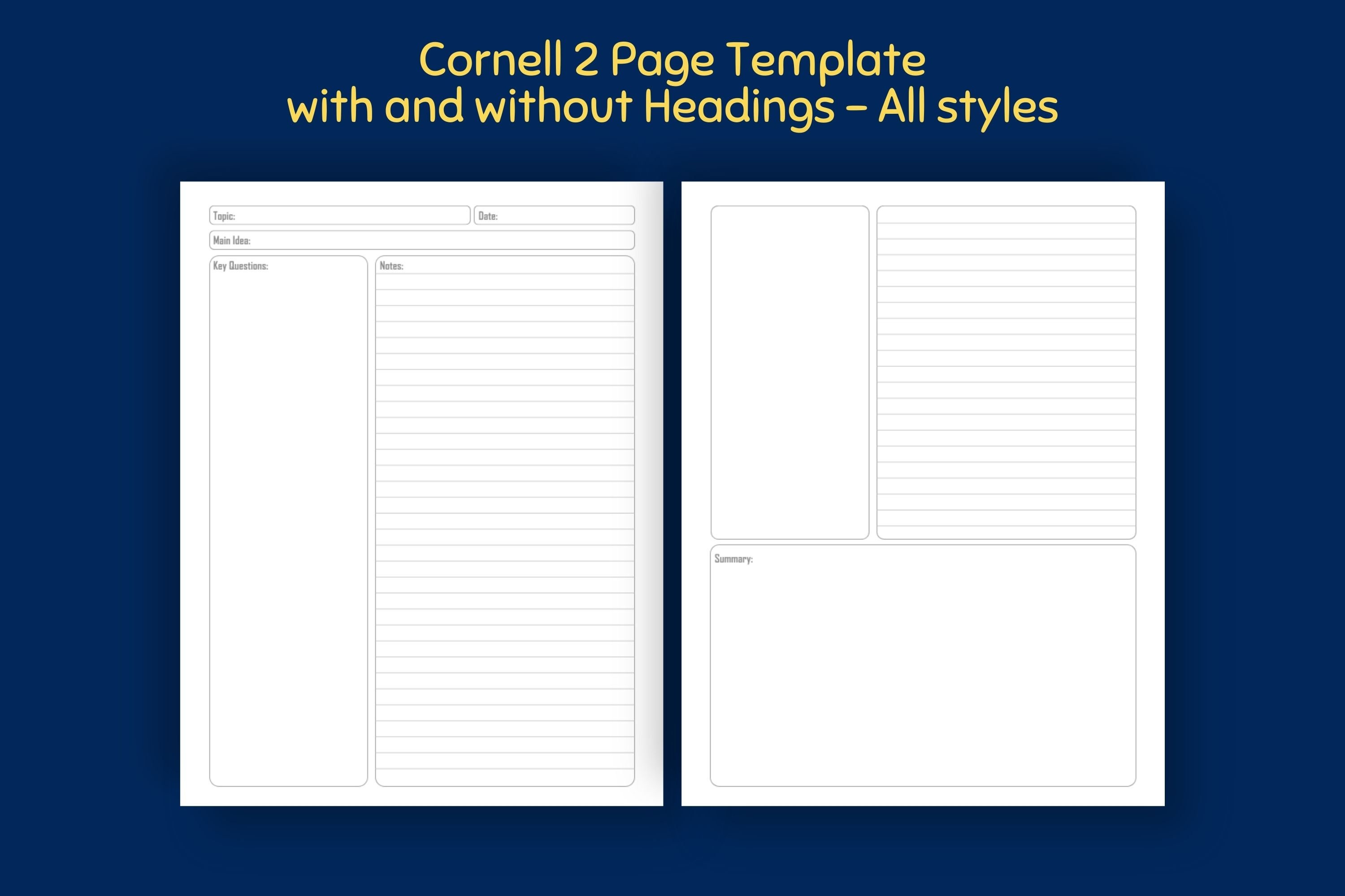 Printable Cornell Notes Method Templates Various Template Styles - US ...