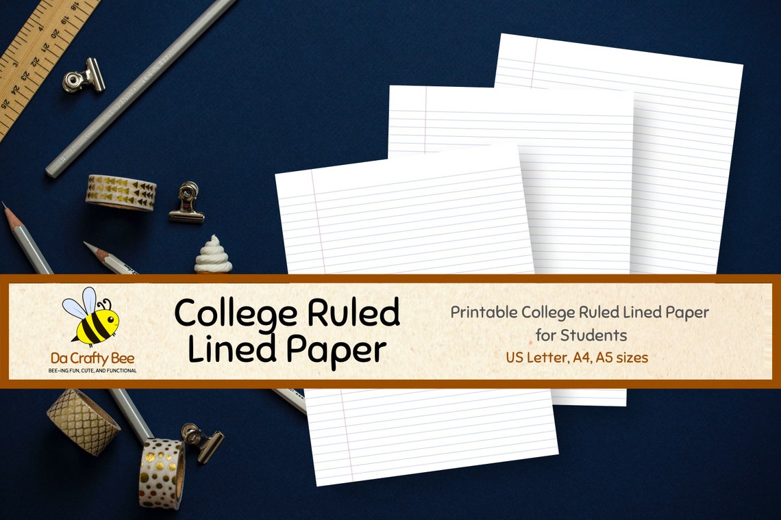 Printable College Ruled Student Note Paper - Letter, A4, A5 Sizes ...