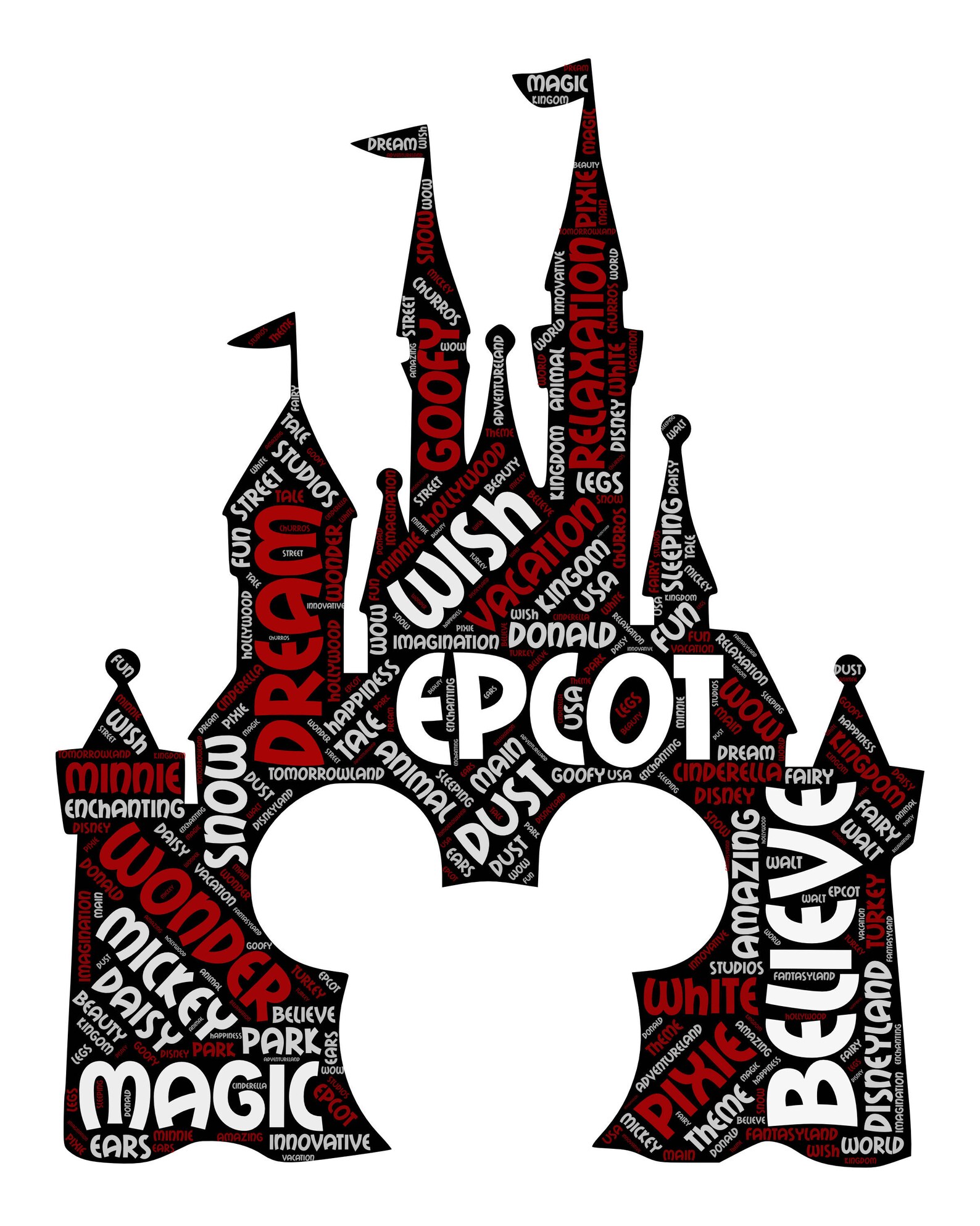 CUSTOM Disney Castle Word Art Word Cloud Printable Digital - Etsy