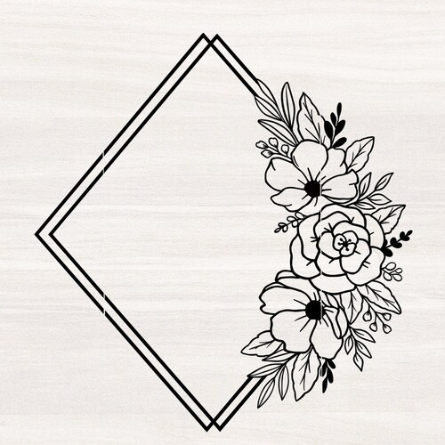 Floral Frame SVG Floral Frame Cut File Diamond Flower Frame - Etsy