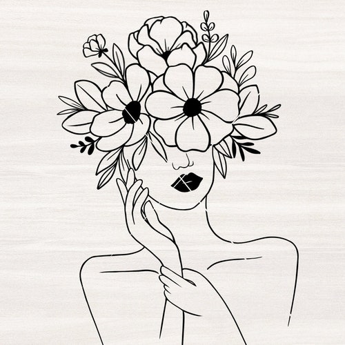 Woman Body Svg Dxf Female Eps Floral Svg Woman With Flower Head Svg