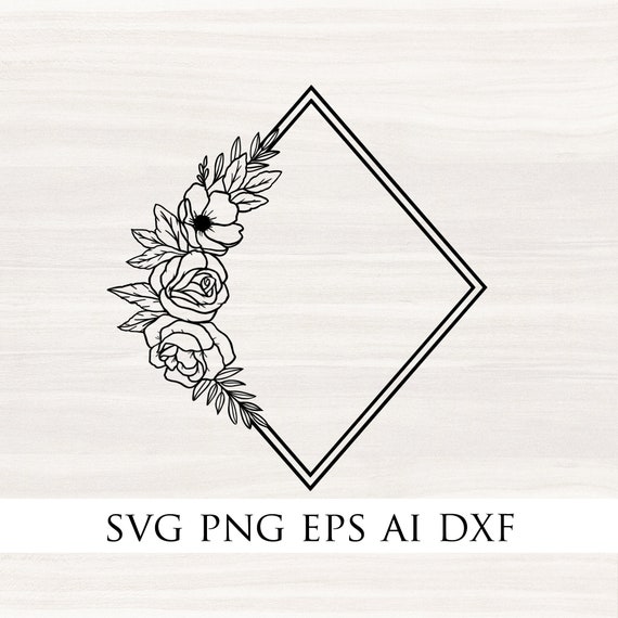 FLORAL FRAME SVG Floral Diamond Frame Svg Flower Monogram | Etsy