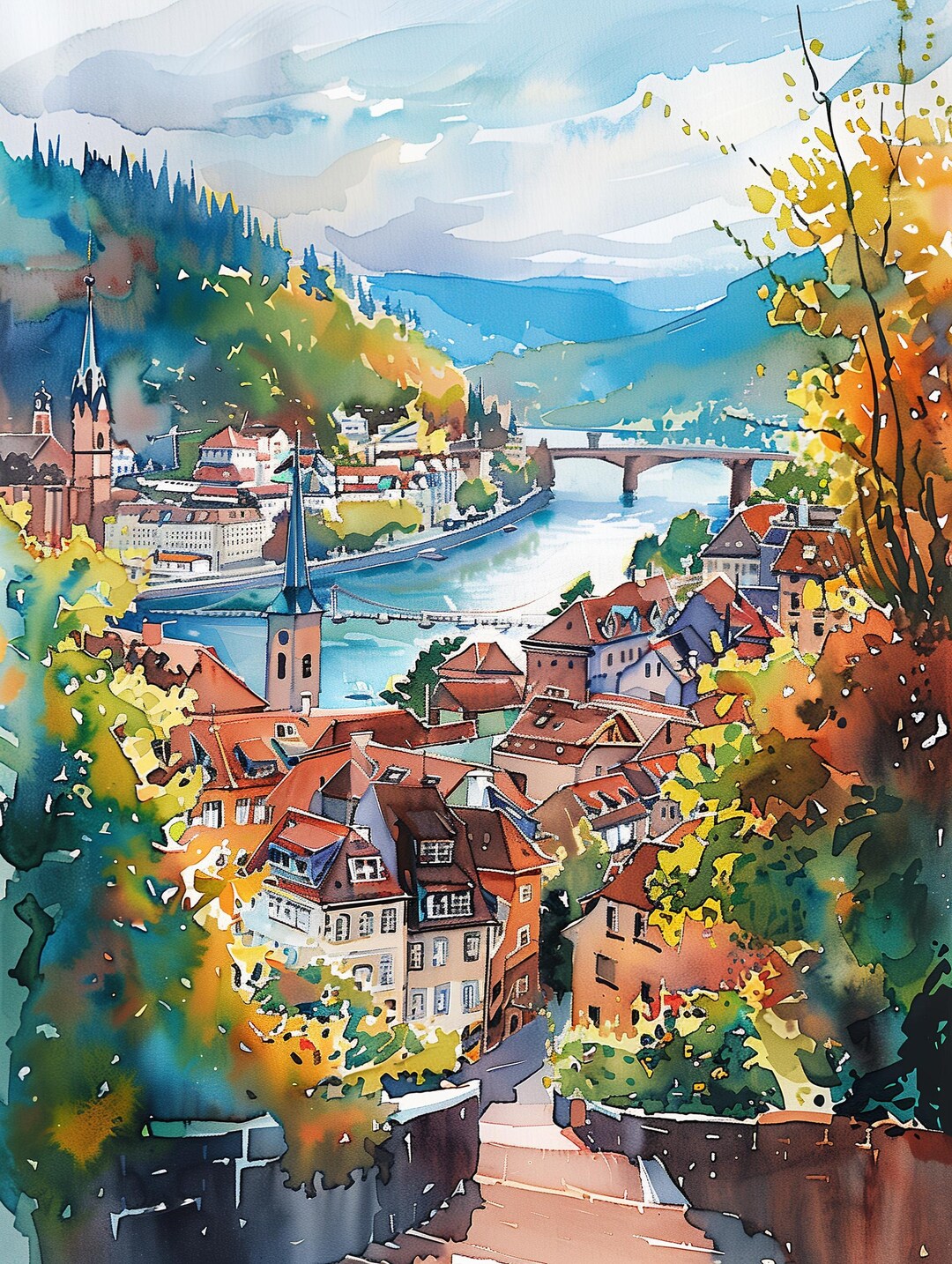 Heidelberg Wall Art, Germany Watercolor Painting, Poster Print ...