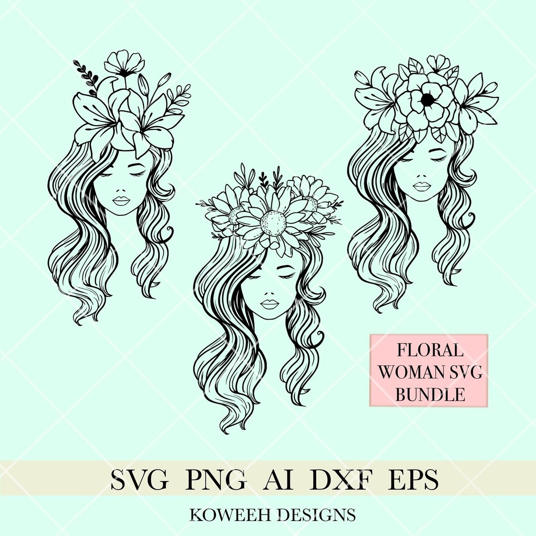 Floral Woman Svg Bundle, Flower Woman Svg, Floral Woman Line Art, Women ...