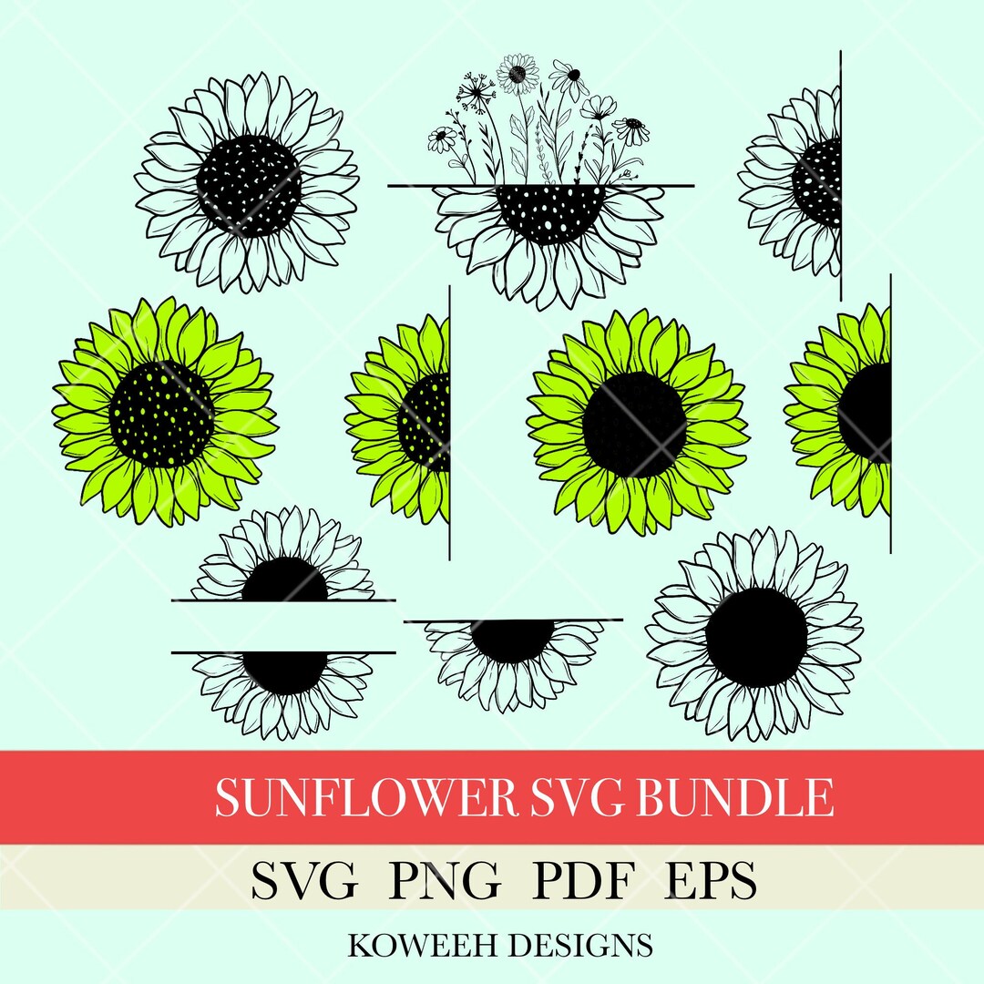 Sunflower Svg Bundle, split sunflower svg, half Sunflower svg ...