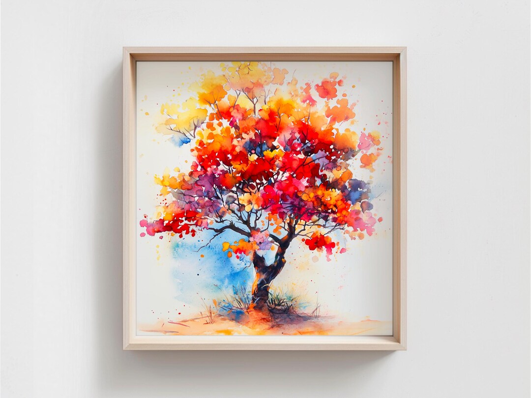 Colorful Tree Wall Art, Tree Watercolor Painting, Poster Print ...