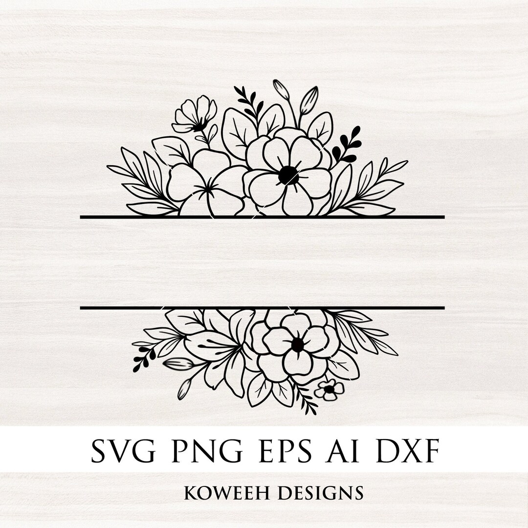 Split Floral Frame Svg, Floral Monogram, Split Flower Monogram Svg ...