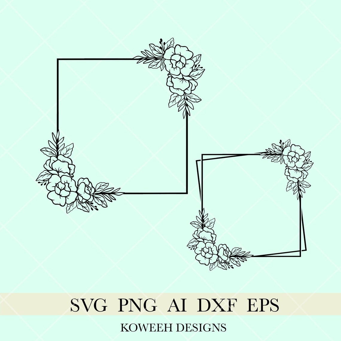 Square Floral Frame Svg Flower Frame Svg Flower Frame Bundle | Etsy