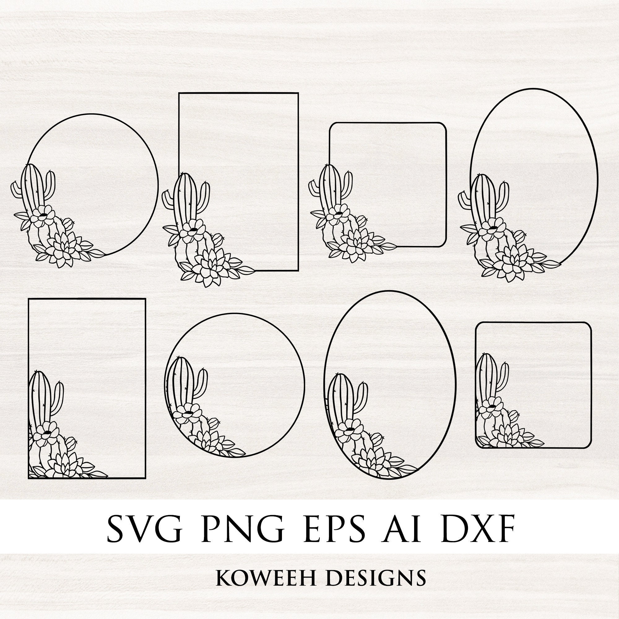 Cactus Frame Svg Cactus border svg Floral Frame bundle | Etsy