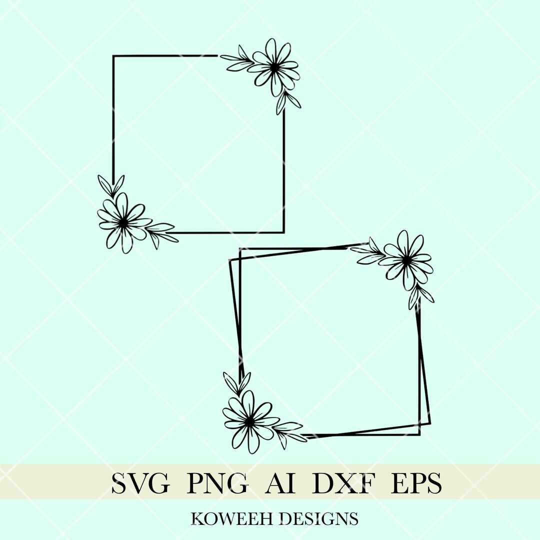 Floral Square Frame Svg, Floral Corner Svg, Flower Border Svg Bundle ...