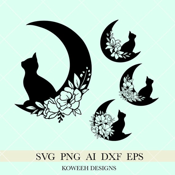 Floral Cat Svg Bundle Cat With Flowers SVG Floral Cat Moon | Etsy