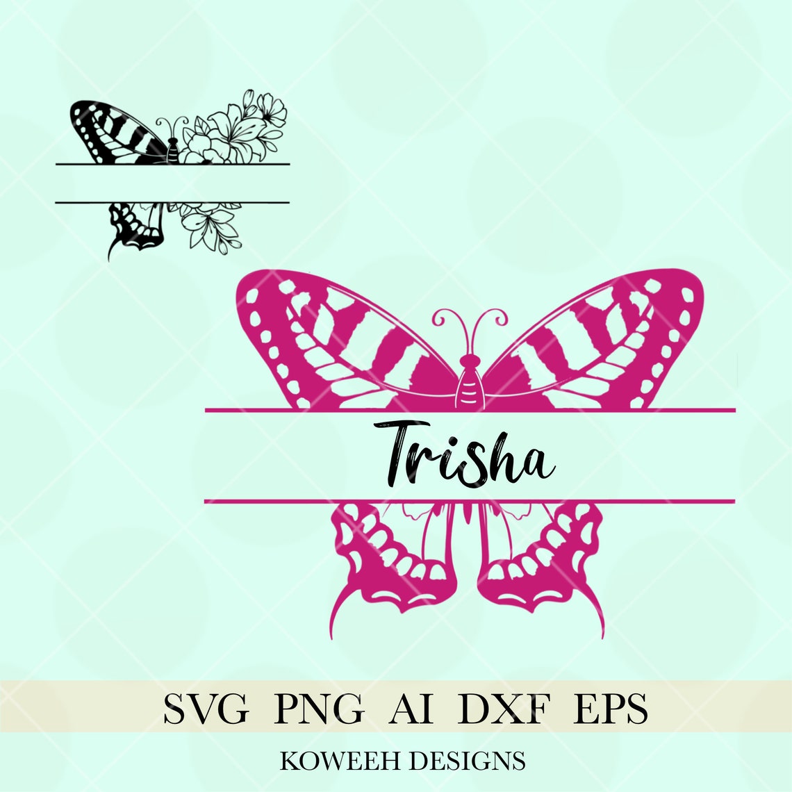 Split Butterfly Svg Split Monogram Svg Floral Butterfly Svg - Etsy