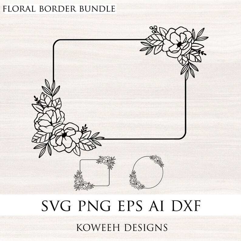 Floral Rectangle Frame Svg Floral Border Svg Flower Border | Etsy UK