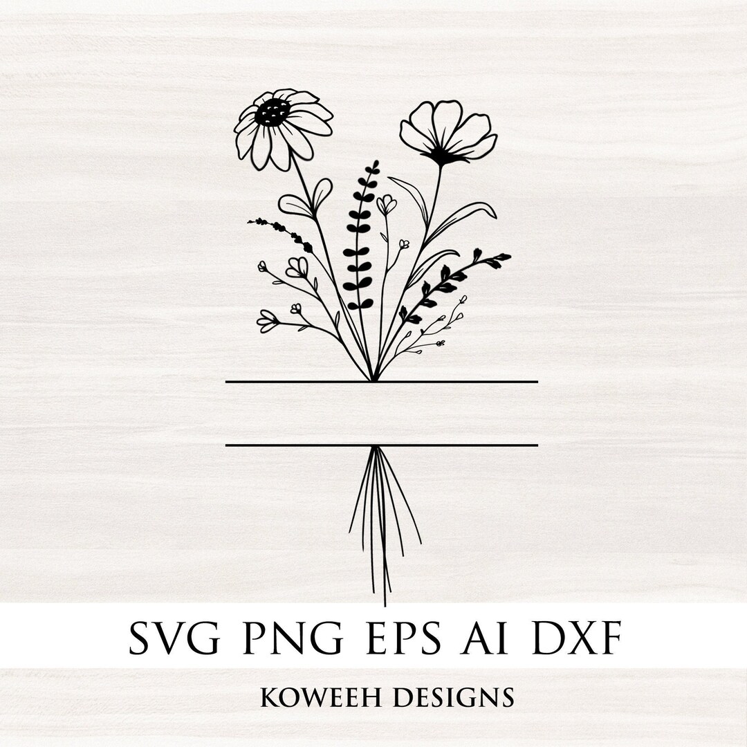 Floral Frame Svg, Split Floral Svg, Floral Name Sign, Floral Monogram ...