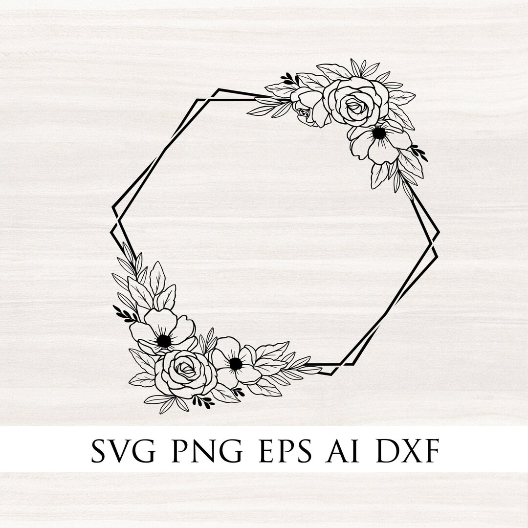 FLORAL FRAME SVG, Hexagon Frame Svg, Floral Hexagon Frame, Flower ...