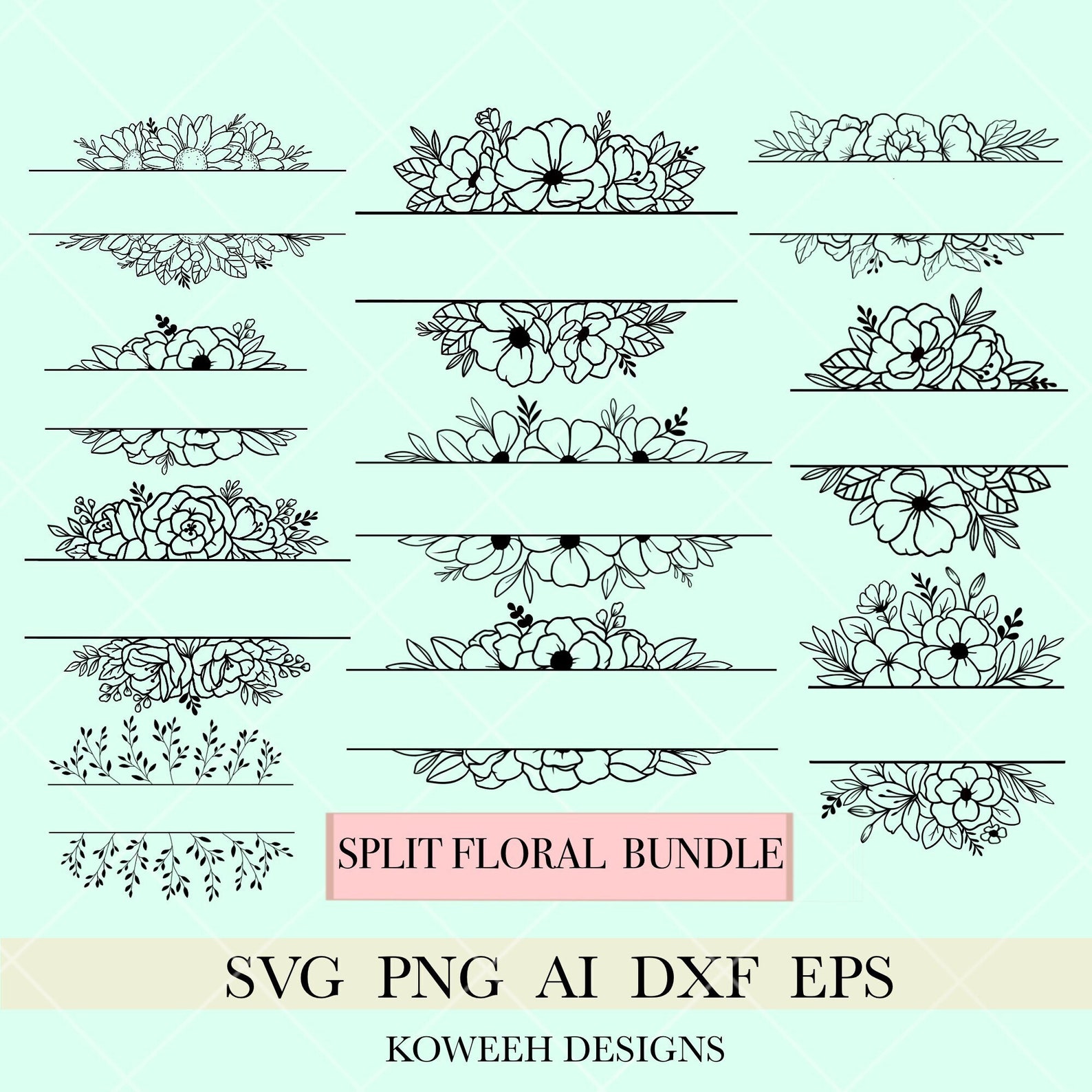 Split Floral Frame Svg Floral Border Svg Floral Frame Svg - Etsy Finland