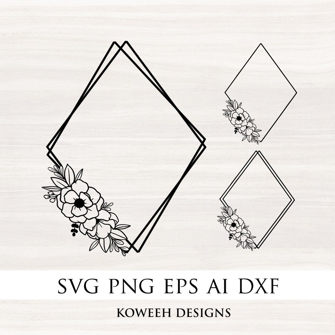 Diamond Frame Svg, Flower Monogram Frame, Floral Frame Cut File, Floral ...