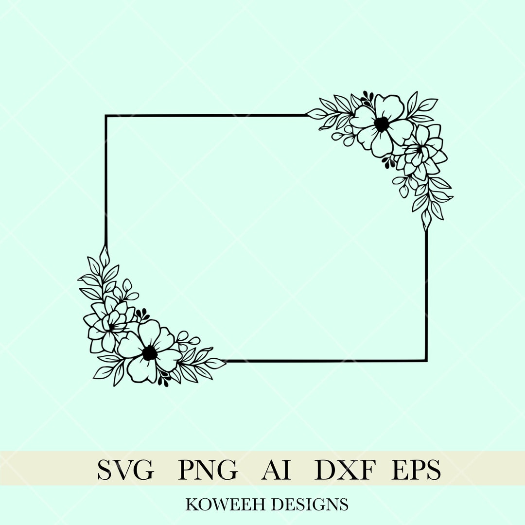 Rectangle Floral Frame Svg, Floral Border Svg, Flower Border Svg ...