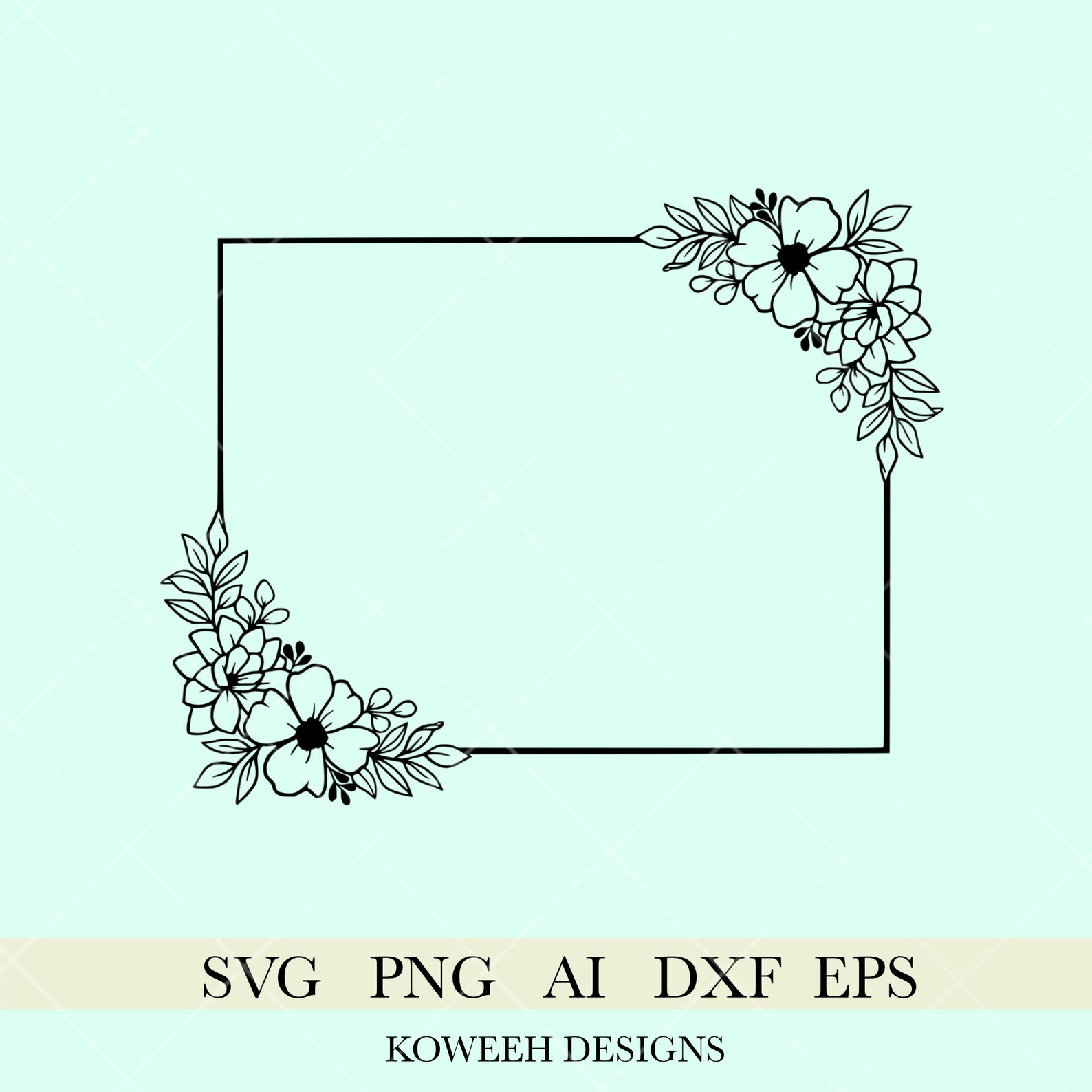 Rectangle Floral Frame Svg Floral Border Svg Flower Border - Etsy