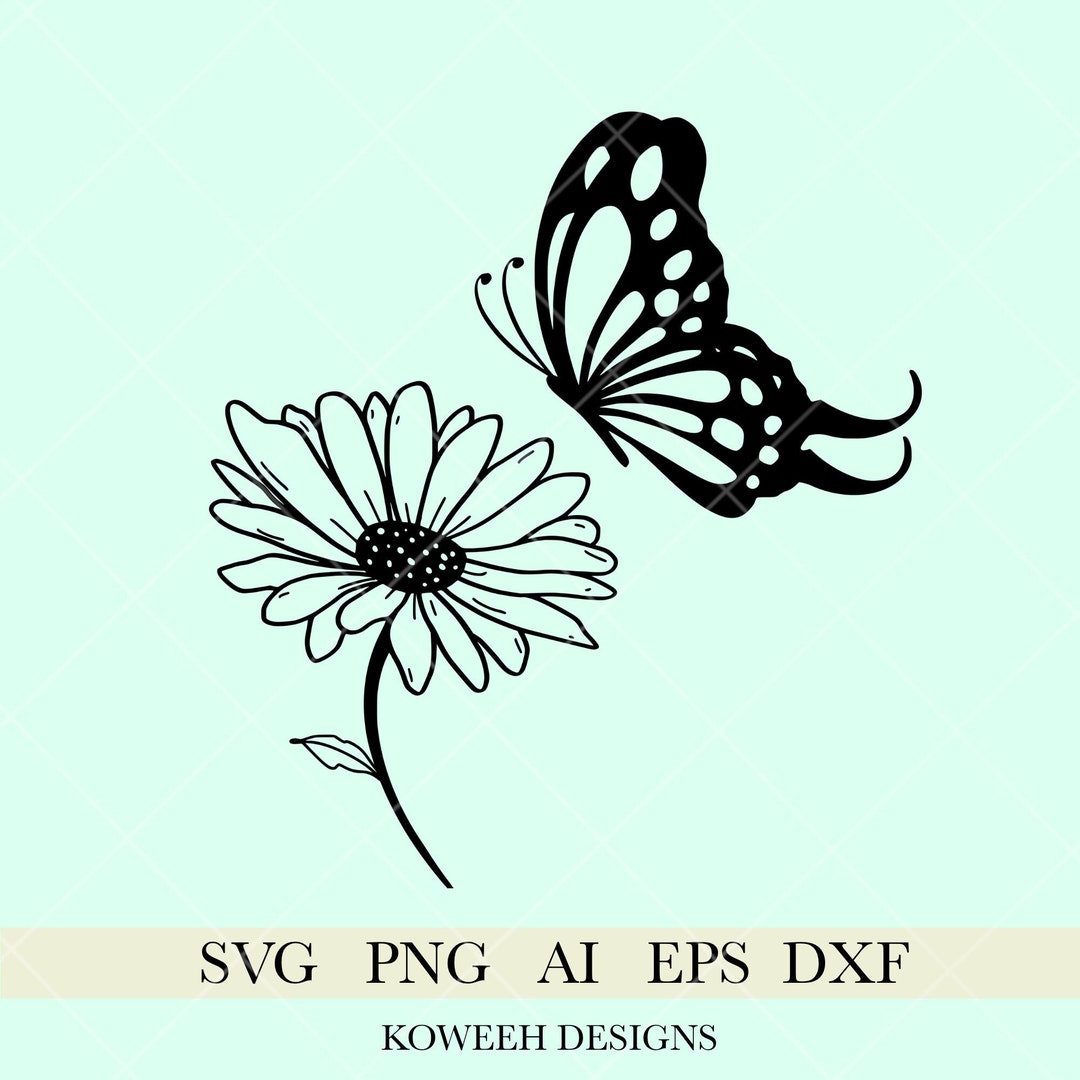 Butterfly and Flower Svg, Butterfly Svg, Flower Svg, Daisy Svg, Digital ...